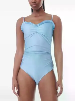 GANNI Gathered Ruffled One-piece Swimsuit