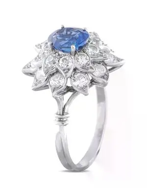 LB EXCLUSIVE Diamond And Sapphire Flower Ring - Silver