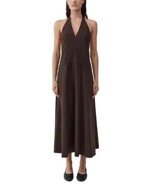 ST. AGNI Halter Plunge Dress - Bark