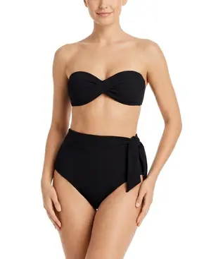 CHANGE OF SCENERY Loryn Twist Bandeau Textured Bikini Top - Black Texture