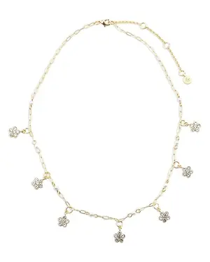 Aqua Cubic Zirconia Flower Statement Necklace - Gold