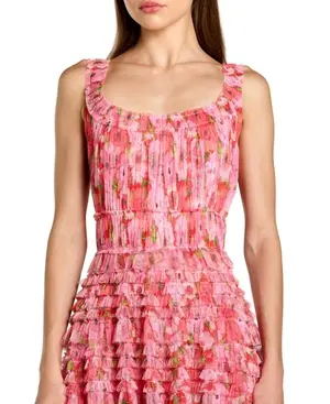 Mac Duggal Floral Printed Ruffle Maxi Dress