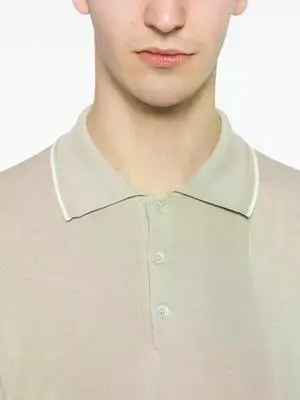 Canali Ribbed Piping Polo Shirt - Neutrals