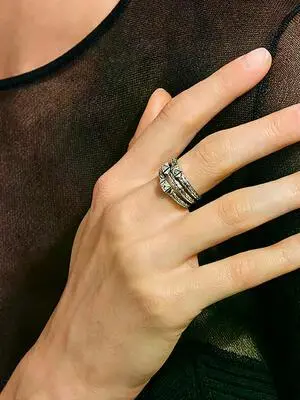 John Hardy Sterling Diamond Triple Row Ring