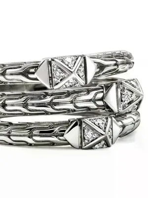 John Hardy Sterling Diamond Triple Row Ring