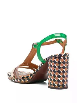 Chie Mihara Peyate T-bar Patterned Leather Sandals - Green