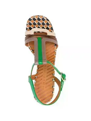 Chie Mihara Peyate T-bar Patterned Leather Sandals - Green