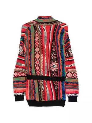 LANEUS Patterned Knit Cardigan - Red