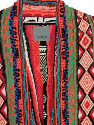 LANEUS Patterned Knit Cardigan - Red