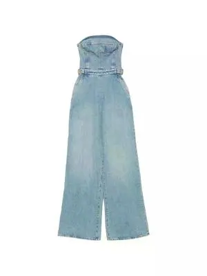 Elisabetta Franchi Strapless Denim Wide Leg Jumpsuit - Blue