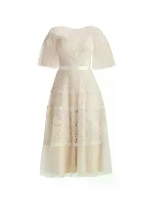 Tadashi Shoji Lace Belted A-line Dress - White