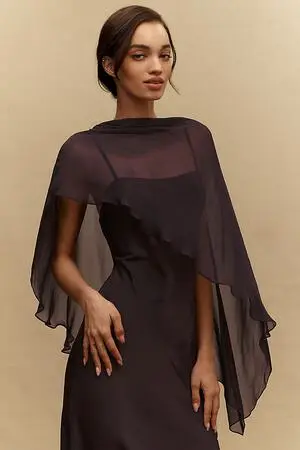 Bhldn Satin Chiffon Cape Dress - Chocolate