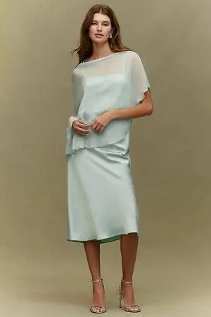 Bhldn Satin Chiffon Cape Dress Mint