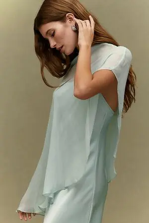 Bhldn Satin Chiffon Cape Dress