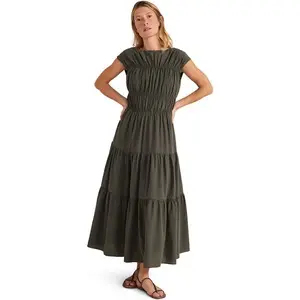 HAVEN WELL WITHIN Cotton Voile Ruched Maxi Dress - Cypress