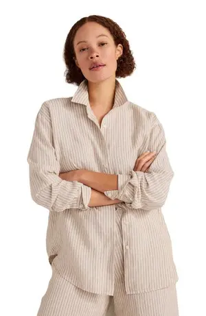 HAVEN WELL WITHIN The Daily Shirt In Everweave Linen Stripe - Willow Bark Multi