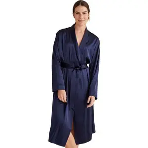 HAVEN WELL WITHIN Washable Silk Robe - Navy