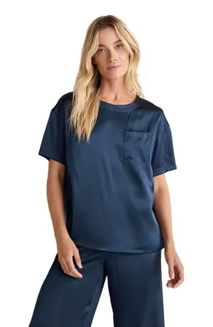 HAVEN WELL WITHIN Washable Silk Sleep Top - Navy