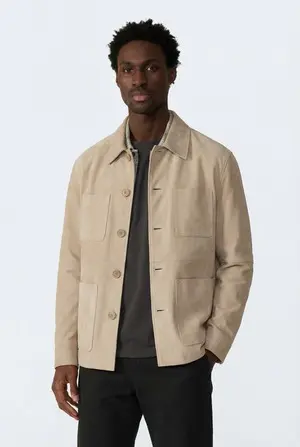 FURNIQ UK Beckett Suede Chore Jacket - Beige