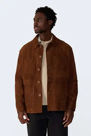 FURNIQ UK Beckett Suede Chore Jacket - Chestnut