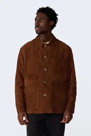 FURNIQ UK Beckett Suede Chore Jacket - Chestnut