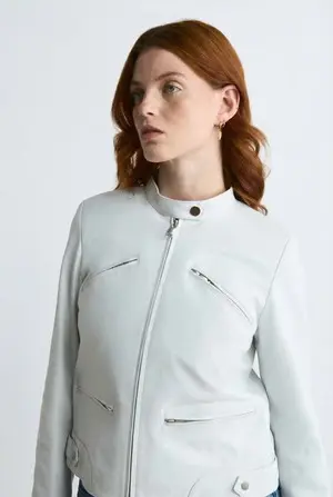 FURNIQ UK Blair Leather Jacket - White