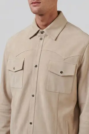 FURNIQ UK Jett Suede Shirt Jacket - Beige