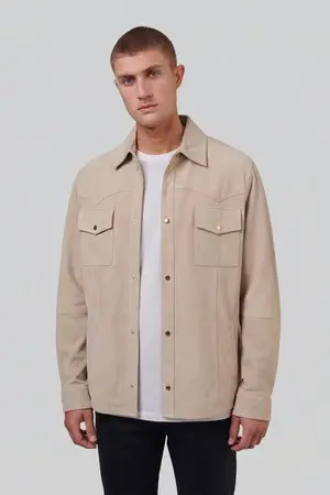 FURNIQ UK Jett Suede Shirt Jacket - Beige