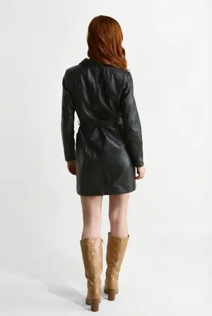 FURNIQ UK Daphne Leather Shirt Dress With Removable Belt