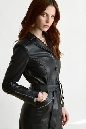 FURNIQ UK Daphne Leather Shirt Dress With Removable Belt