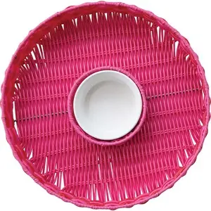 STORIED HOME Woven Chip And Dip Basket With Removable Bowl - Red