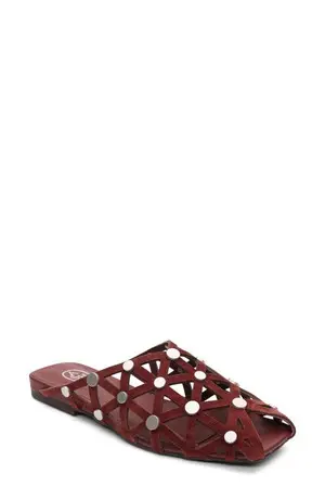 Ash Bone Embellished Open Toe Mule - Marsala
