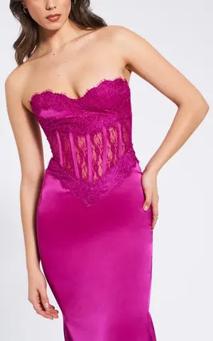 MISS CIRCLE NEW YORK Everleigh Lace Satin Corset Maxi Dress