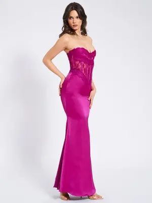 MISS CIRCLE NEW YORK Everleigh Lace Satin Corset Maxi Dress