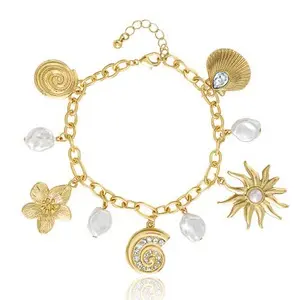 Jessica Simpson Charm Bracelet With Faux Pearls - Gold
