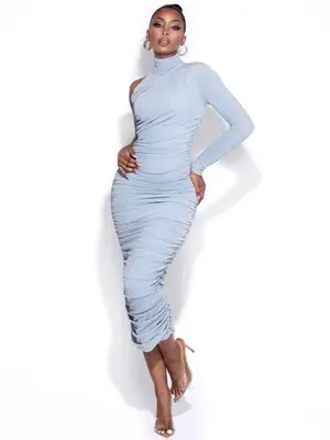 MISS CIRCLE NEW YORK Peyton One Sleeve Ruched Pencil Dress