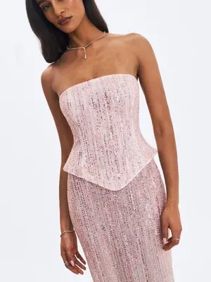 MISS CIRCLE NEW YORK Beaded Gradient Strapless Peplum Maxi Dress