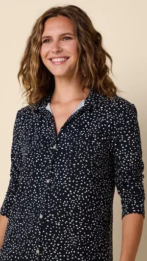 THE CAT'S PAJAMAS Pima Knit Night Shirt - Confetti Dot Navy