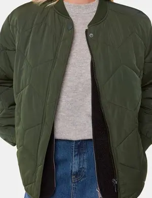 Whistles Ida Short Quilted Bomber Coat - Khaki