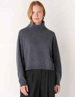 Whistles Wool Cowl Neck Knit Sweater - Grey