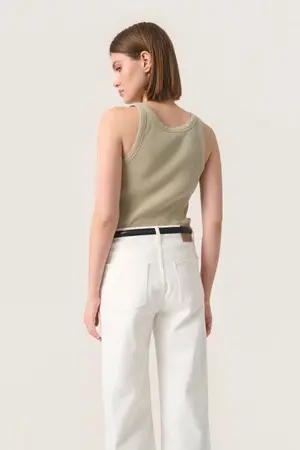 SOAKED IN LUXURY Simone Ribbed Slim Fit Tank Top - Spray Green