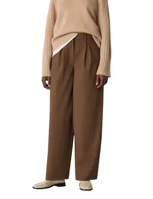 Whistles Wool Blend Barrel Pants - Brown