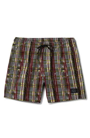 MAUI & SONS Ember Plaid Cotton Drawstring Shorts - Grey