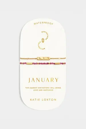 KATIE LOXTON Adjustable Beaded Bracelet With Garnet Gemstone And Gold PVD Coating January