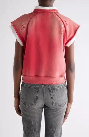 Acne Studios Mixed Media Distressed Cap-sleeve Sweatshirt - Red/white