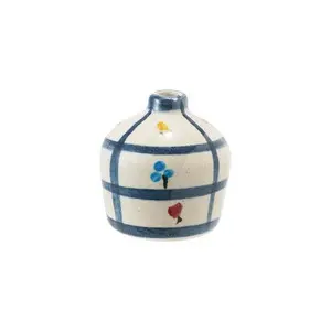 STORIED HOME Vase With Flowers And Grid Pattern - Cream