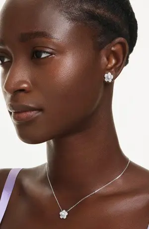 SWAROVSKI Crystal Faux Pearl Necklace And Earrings Set - Silver/white