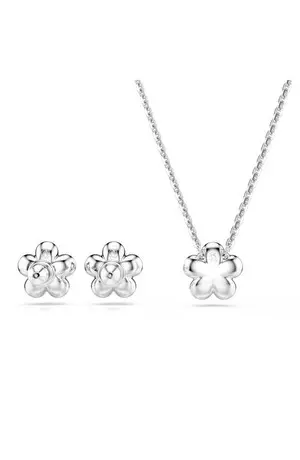 SWAROVSKI Crystal Faux Pearl Necklace And Earrings Set - Silver/white