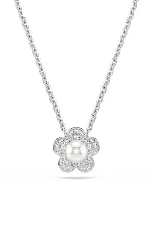 SWAROVSKI Crystal Faux Pearl Necklace And Earrings Set - Silver/white