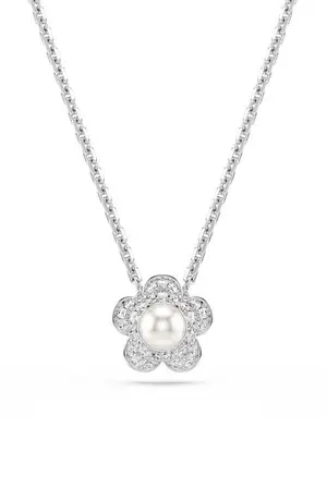SWAROVSKI Angelic Crystal Faux Pearl Necklace - Silver/white